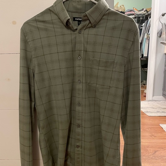 Express | Shirts | Express Olive Green Dress Shirt | Poshmark